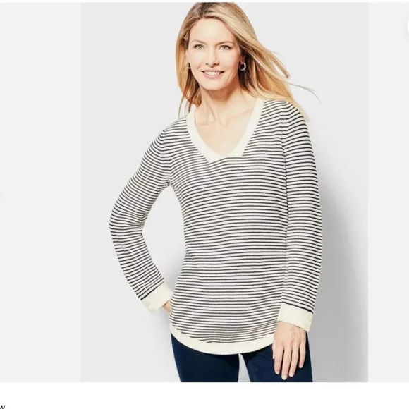 Talbots | Sweaters | Euc Womens Cream Navy Striped Talbots Sweater ...